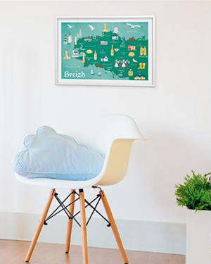 Poster Karte der Bretagne – Breizh Wanddeko mit Herz